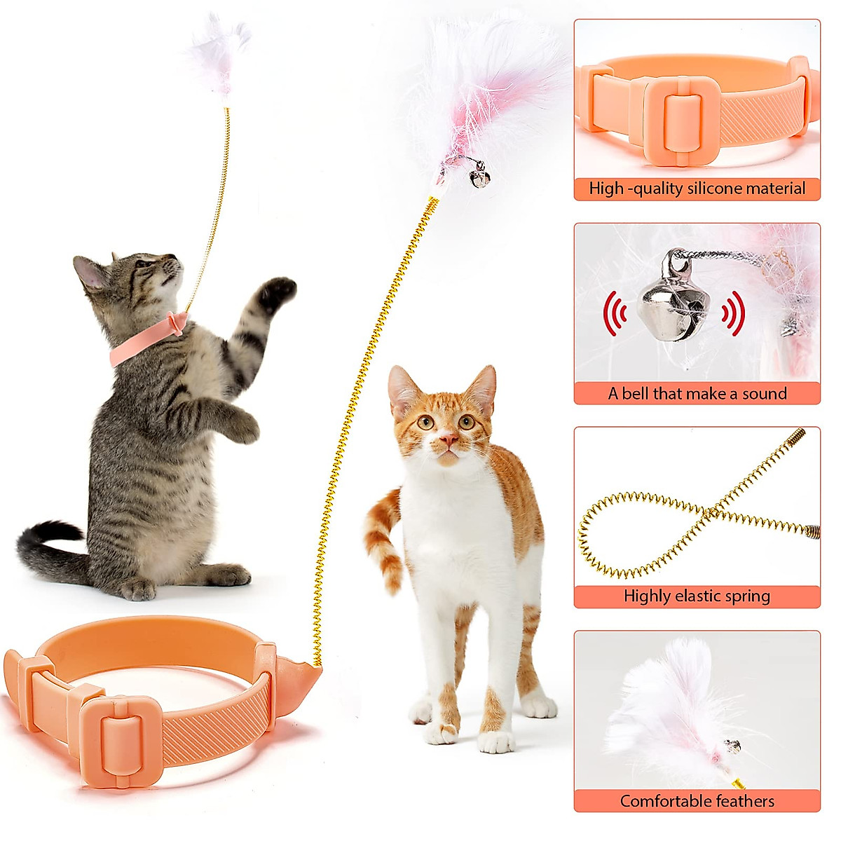 LUKYY Cat Teaser Wand with Neck Collar,Hand-Free Cat Feather Wand Toy,Interactive Self Play Toys with Bell for Indoor Kittens,Entertainment Furry Toy for Cats.