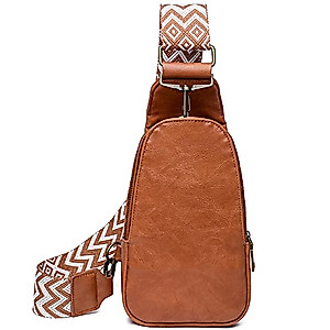 Sanxiner Sling Bag for Women,Light weitght Chest Bag with Wide Strap,Crossbody Fanny Packs for Women,Faux Leather Satchel Backpack (1-Brown)