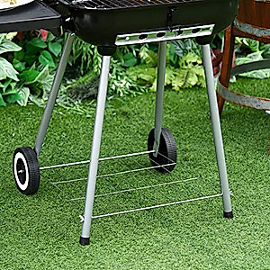 Outsunny 38'' Steel Charocal Grill with Portable Wheel, Side Tray and Lower Shelf for Outdoor BBQ for Garden, Backyard, Poolside