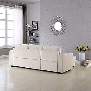 Legend Furniture Velvet Chaise Storage Reversible Sofa Bed Sleeper Sectional, 91", Cream