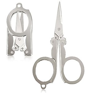 2 Packs Folding Scissors Mini Scissors Portable Travel Scissors, Stainless Steel Small Scissors, Paper Craft Scissors Tiny Scissors Pocket Scissors Badge Scissors for School Outdoor Office