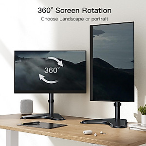 HUANUO Single Monitor Stand, Free Standing Monitor Desk Stand for 13 to 32" Computer, Height Adjustable Monitor Mount Full Motion Swivel VESA 75x75mm/100x100mm Heavy Duty Steel Base up to 17.6 lbs