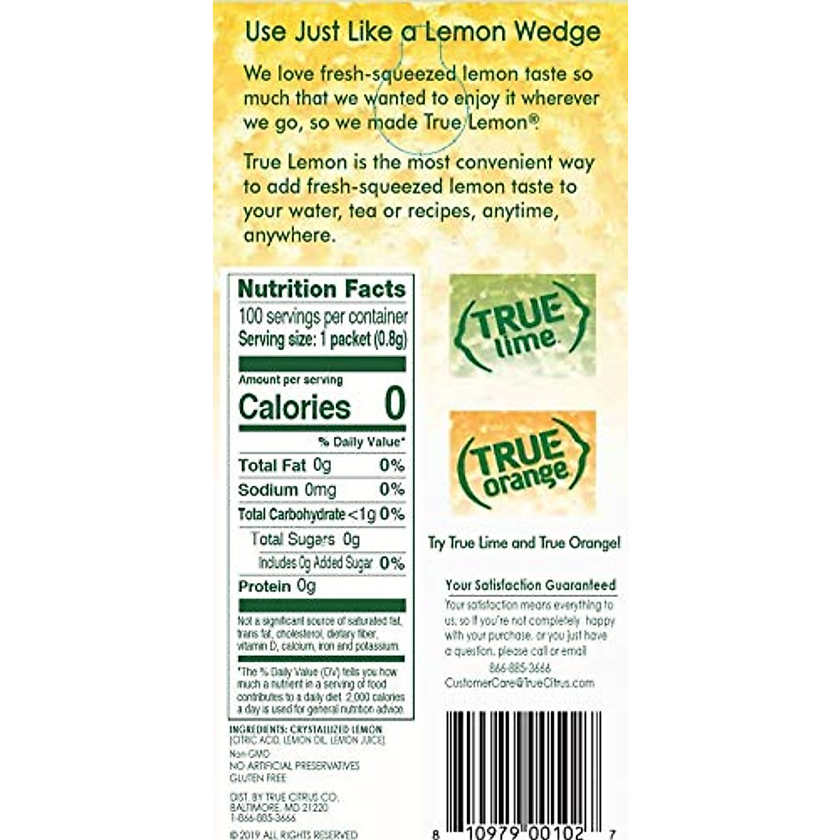 TRUE LEMON Water Enhancer, Bulk Dispenser, 100 Count (Pack of 1), 0 Calorie Drink Mix Packets For Water, Sugar Free Lemon Flavoring Powder Packets