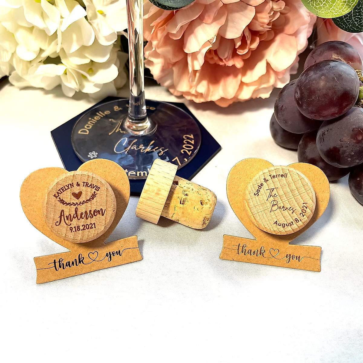 Personalized 100 PCS Wine Bottle Cork Stoppers with Foiled Thank You Stand Card,Personalized Wedding Favors Bridal Shower Favors