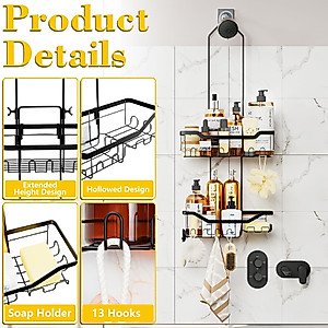 Skyapex Shower Caddy Hanging Shelf: Over Shower Head Adjustable Height Organizer for Tall Bottle No Blocking to Showerhead - Extra Long Rack for Bathroom