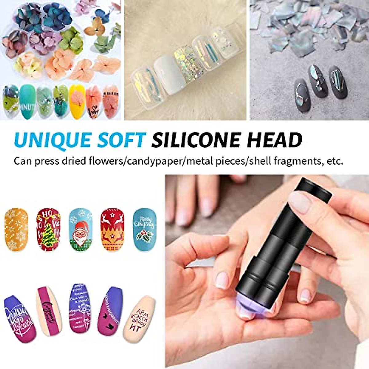 DOUITH Mini UV LED Nail Lamp for Gel Nails with 12 LED, Portable Gel LED UV Nail Lamp with Silicone Nail Stamper, Battery-Powered Gel Cure Lamp Stainless Steel Manicure Tool