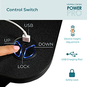 VERSADESK Electric Standing Desk Converter, PowerPro Height-Adjustable Sit Stand Desktop Riser, Keyboard Tray, USB Charging Port, 48" X 24", Black