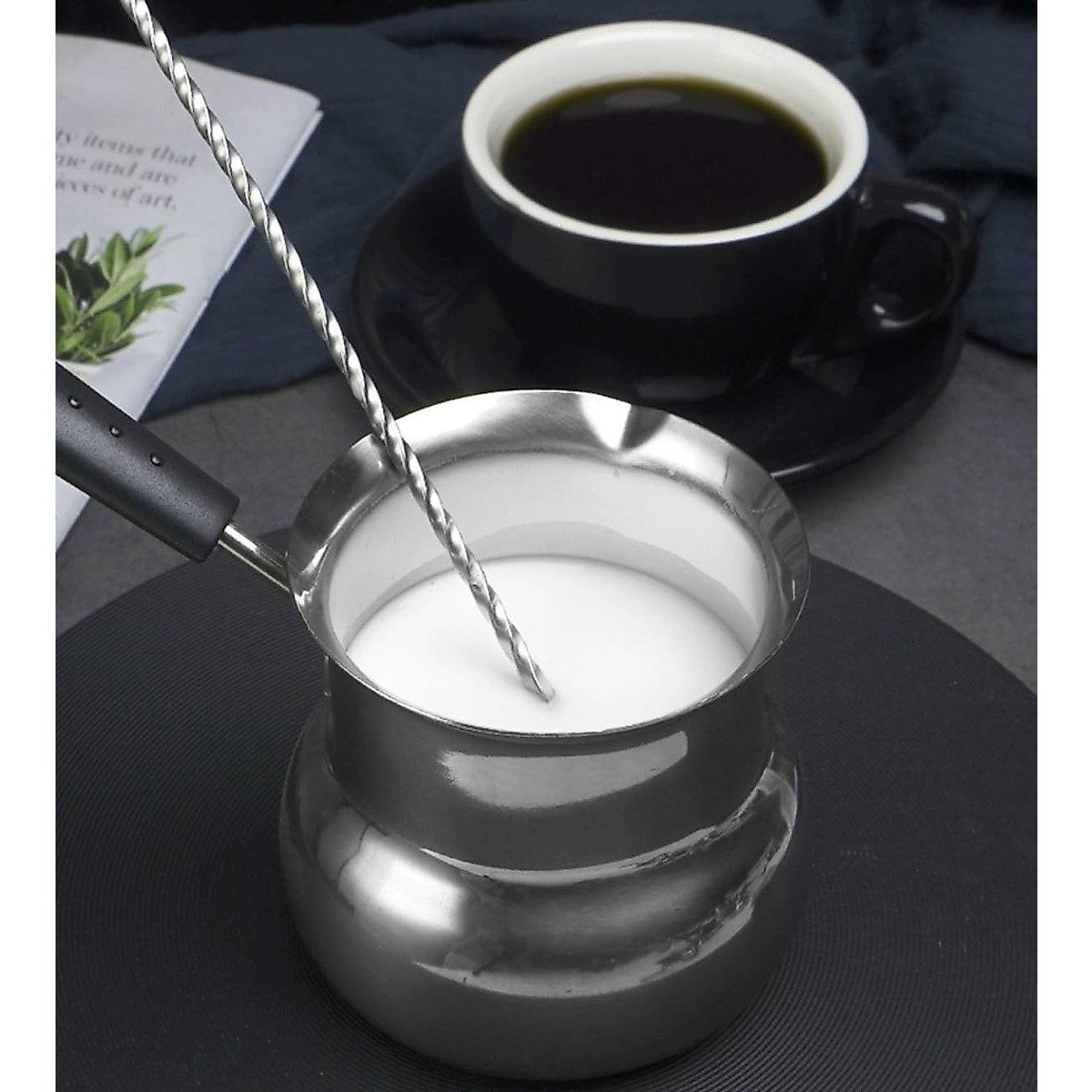 UEMIS Turkish Coffee Pot,Milk Warmer,Greek Coffee Pot, Hot Chocolate Pot, Butter Warmer,24 oz (700 ml) capacity，Stainless Steel Pot with lid