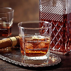 Don't Even Ask Good Day Bad Day Funny Whiskey Glasses Gifts for Men Dad, Unique Fathers Day, Birthday, Christmas Present for Dad, Mom, Friends, Coworkers, Brother, Him, 10 oz