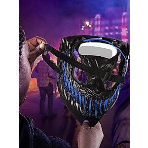 Venobat Mask Halloween LED Light Up Mask for Adults Kids: 2 Pack Dark and Evil Glowing Eyes Neon Mask with 3 Lighting Modes EL Wire - Ideal Gift for Men Women Costume Party - Blue Red