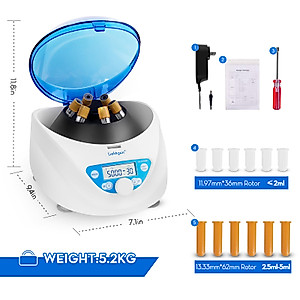 Cekegon PRP Centrifuge Machine 6x15mL/10mL/7mL/1.5-5ml, Benchtop Lab Centrifuges with 300-5000rpm Max. 2600xg RCF for Laboratory College