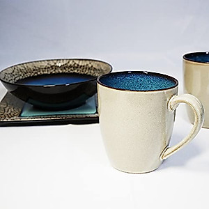 American Atelier Square Dinnerware Sets | Blue Kitchen Plates, Bowls, and Mugs | 16 Piece Stoneware Via Roma Collection | Dishwasher and Microwave Safe | Service for 4
