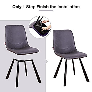 GURLLEU Leather Dining Chairs Set of 4 with Metal Legs, Modern Industrial Kitchen Dining Room Chair, Upholstered Backrest Seat Chairs for Home Kitchen/Living Room, Bedroom, Gray