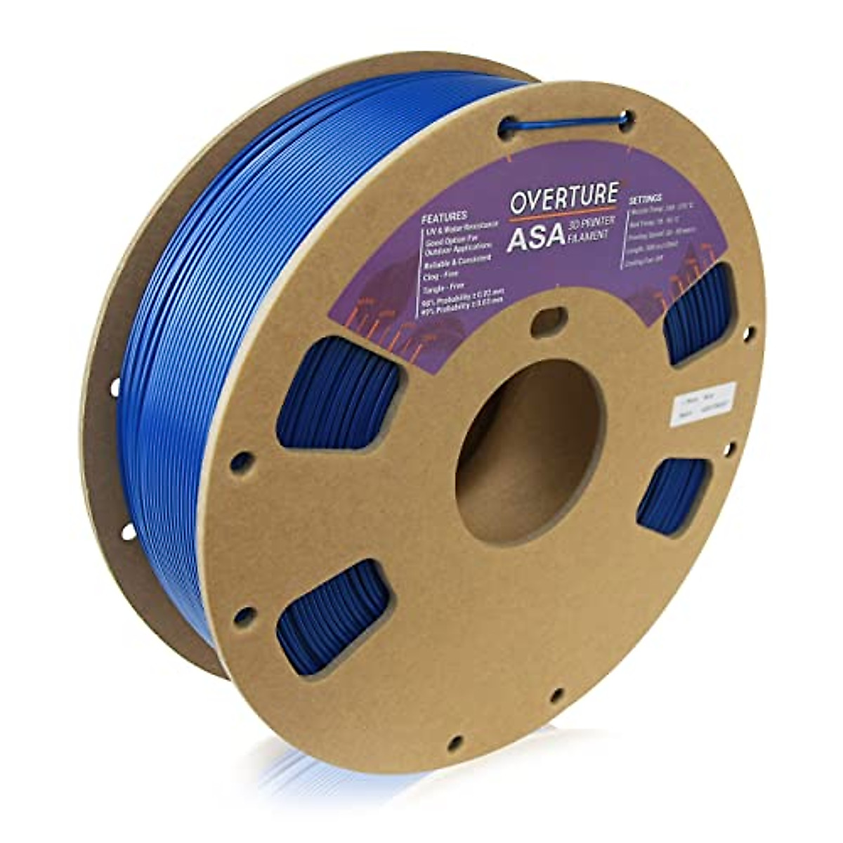 OVERTURE ASA Filament 1.75mm Premium Anti-UV 3D Printer Filament, 1kg Spool (2.2lbs), Dimensional Accuracy +/- 0.03 mm, Fit Most FDM Printer (Blue)