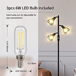Floor Lamp, Industrial Floor Lamps for Living Room,Tree Standing Lamp Bright with 3 Charm Diamond Head 1200 Lumens Edison Bulbs LED,3 Way Switch,Modern Stand up Lamp for Bedroom Office Farmhouse