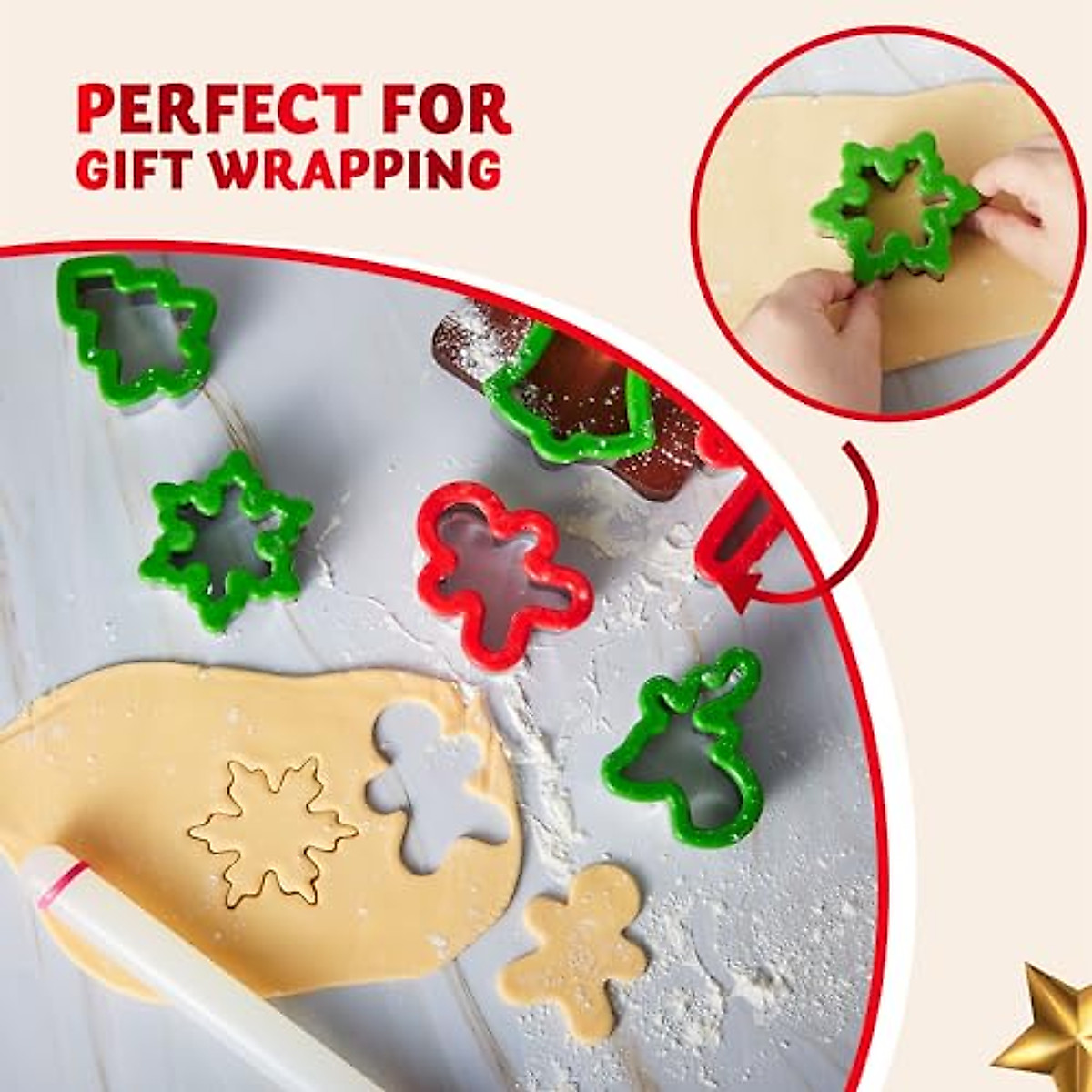 JOYIN 13 Pcs Stainless Steel Christmas Cookie Cutters with Comfort Grip 3.5í plus a Rolling Pin for Large Holiday Cookies, Snowflake Cookies, Gingerbread Man Cookies, Christmas Party and Baking Gift