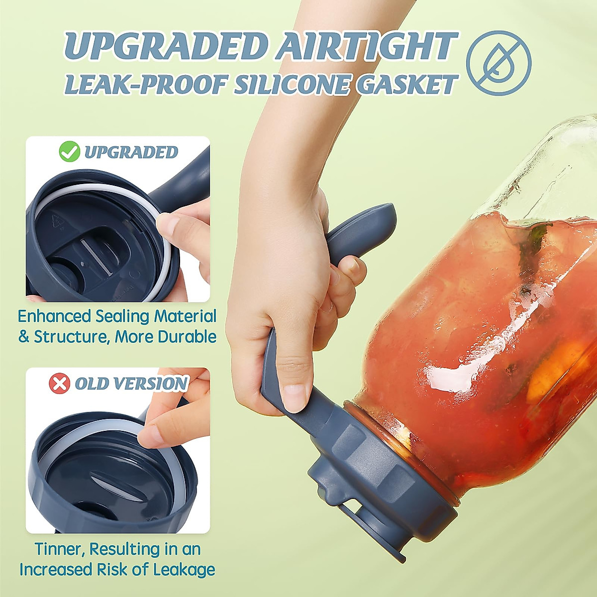 Soligt Glass Mason Jar Pitcher with Lid, Wide Mouth Flip Cap Pour Spout Leak-proof Lid with Handle, 64 oz (2 Quart / 1.9 Liter), for Sun Tea/Iced Tea/Juice/Cold Brew Coffee/Milk