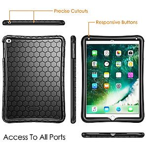 Fintie Case for iPad 6th / 5th Generation (2018/2017), iPad Air 2 / Air 1 (9.7 Inch) - [Honey Comb Series] Lightweight Anti-Slip Kids Friendly Shockproof Silicone Cover, Black