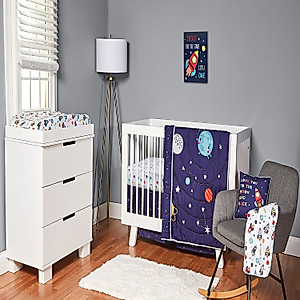 Fisher-Price Baby Boy Nursery Crib Bedding Set Outer Space Moon Stars 4 Piece Crib Bedding Set for Boys Space Explorer Collection