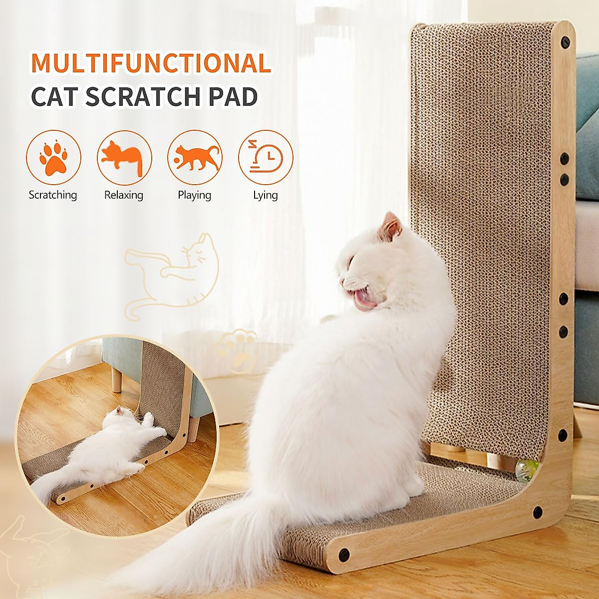 Familypoint Cat Scratcher, Cat Scratching Post, Cardboard Cat Scratching Board with Ball Toy, Large Vertical L Shape Cat Scratcher Scratch Pads Cat Toys for Indoor Cats, Catnip