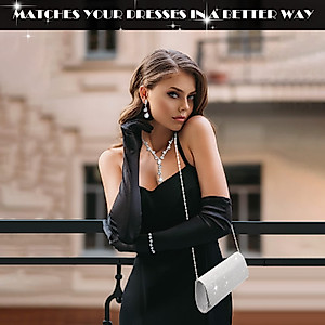 Meanplan 4 Pcs Silver Clutch Purse Jewelry Set for Women Evening Rhinestone Purse Silver Accessories for Women Bride Wedding Jewelry (Elegant Style)