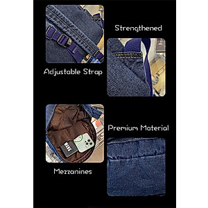 JHTPSLR Small Denim Backpack for Women Vintage Aesthetic Backpack Mini Denim Backpack Canvas Backpack Casual Daypack (Dark Blue)