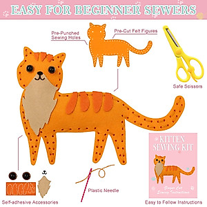 CiyvoLyeen Kitten Craft Kit Kids DIY Crafting and Sewing Set Kitty Cat Stuffed Animal Felt Plushies for Girls and Boys Educational Beginners Sewing Gift Ideas