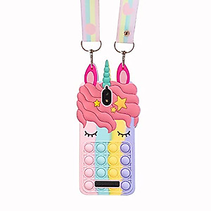 nancheng Case for BLU View 2 / B130DL Phone, Cartoon Bubble Push Pop Fidget Toys with Strap Cute Funny Kawaii Stress Relief Silicone Shockproof Protective Cover for BLU View 2 - Rainbow