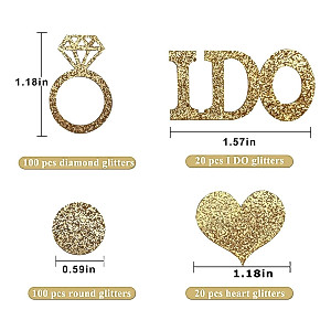 Gold Wedding Table Confetti, Bridal Shower Decorations Bride to Be Confetti Glittering Diamond Ring I Do Engagement Party Table Scatter, 100pcs