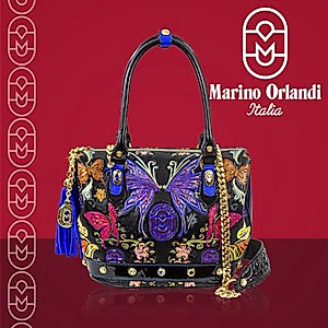 Marino Orlandi Tote Italian Designer Handpainted Fairies Onyx Genuine Leather Bag with Chain Strap