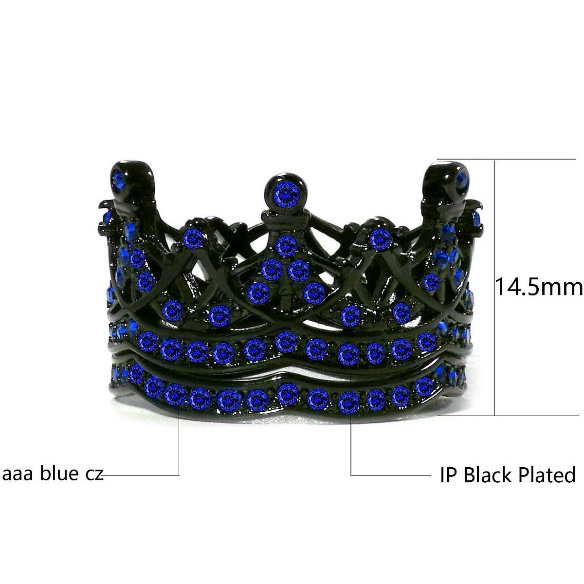 Ringcrown Couple Rings Black Crown Matching Ring Bridal Sets Blue Cz Womens Wedding Ring Sets for Him and Her Wedding Bands