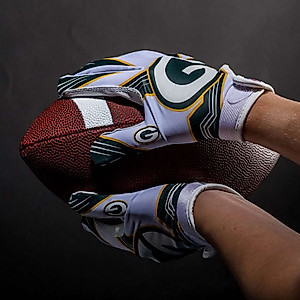 Franklin Sports Green Bay Packers Youth NFL Football Receiver Gloves - Receiver Gloves for Kids - NFL Team Logos and Silicone Palm - Youth S/XS Pair