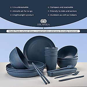 Wheat Straw Dinnerware Sets – Wheat Straw Plates and Bowls Sets with Cups and Cutlery – Eco-Friendly Unbreakable Dinnerware – Reusable Wheat Straw Plates – Microwaveable and Dishwasher-Safe