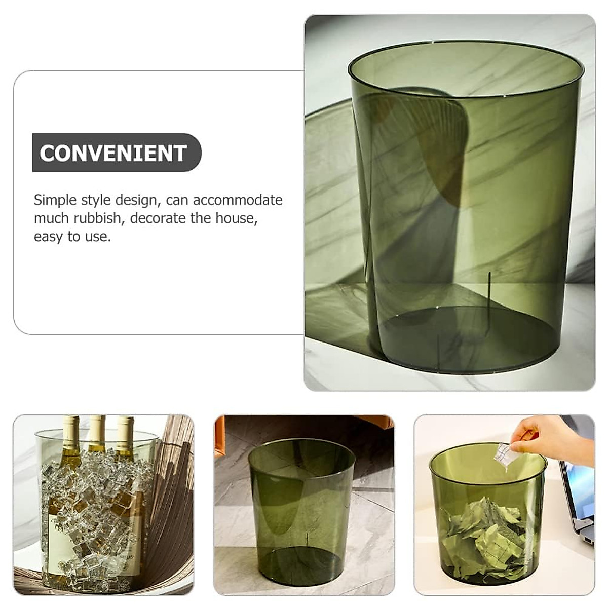 LIFKOME Trash Bin Trash Cans Plastic Wastebasket Small Trash Can Round Garbage Container Bin Party Beverage Chiller Bin for Bathroom Bedroom Office Clear Green Trash Bin Trash Cans