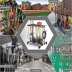 QTJH Mobile garden tool organizer metal Garage Storage Holder storage large long lawn tools heavy duty tool rack sturdy yard cart