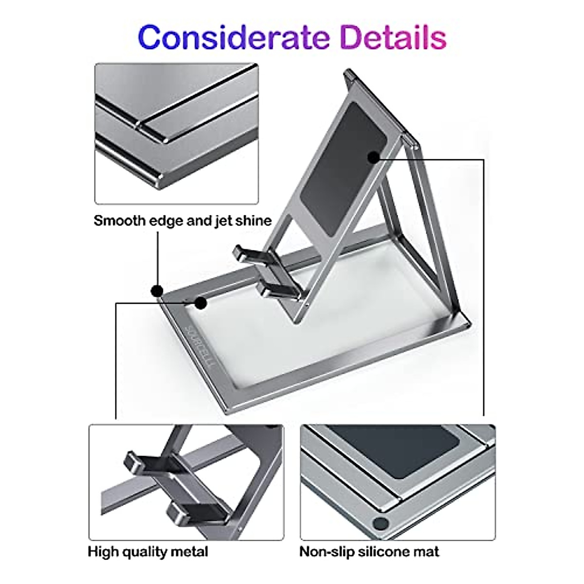 Adjustable Cell Phone Stand,Desk Phone Holder,Cradle,Dock,Aluminum Foldable Cell Phone Stand for Desk,iPhone Stand Holder for iPhone 14,Plus,Pro,Pro Max,13,12,All Android Smartphone Office Accessories