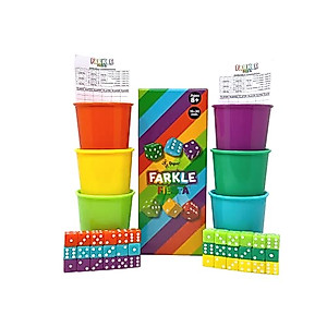 Regal Games - Farkle Fiesta - Fun Family-Friendly Dice Game - Includes 6 Multi-Colored Cups, 6 Sets of Colorful Dice, 20 Scorecards - Ultimate Party Game - Ages 8+