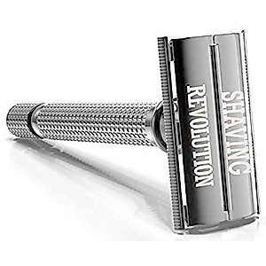 Viking Revolution Long Handle Double Edge Safety Razor - Butterfly Open Razor with 10 Japanese Stainless Steel Double Edge Safety Razor Blades - Close, Clean Shaving Razor for Men (Chrome Metal Razor)
