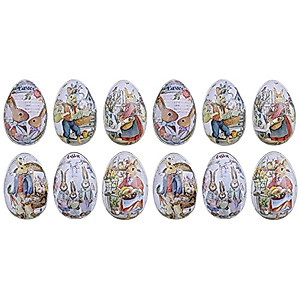 jojofuny 12Pcs Painted Eggshell Style Tin Box Easter Rabbit Tin Box, Egg- shaped Candy Box Jewelry Box Gift Package Box Metal Empty Eggs