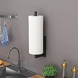 Paper Towel Holder Under Cabinet, Stainless Steel Kitchen Roll Holder Matte Black, Self-Adhesive Kitchen Towel Rack Wall-Mounted, Suitable for Pantry, Kitchen, Bathroom