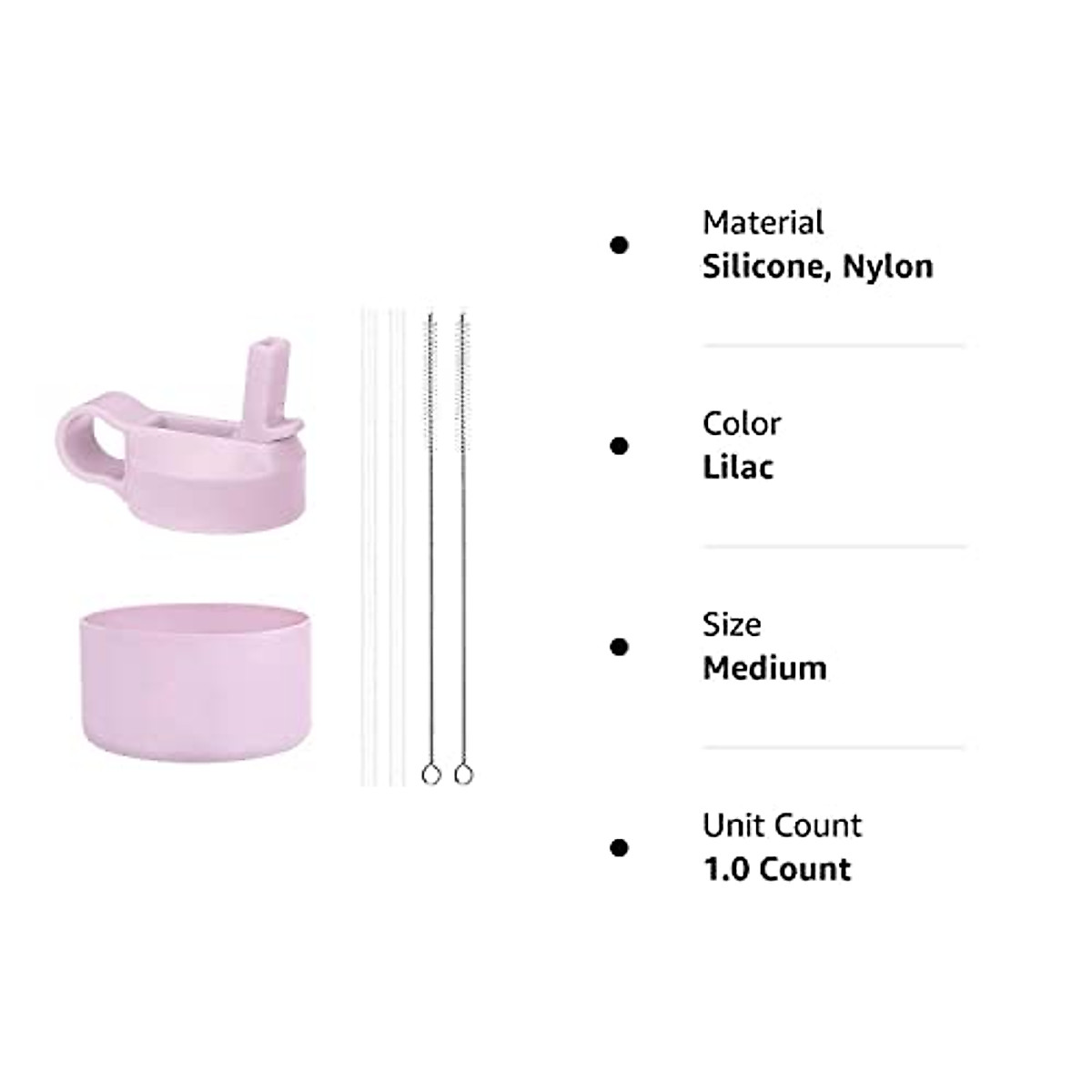 Top Souls Wide Mouth Straw Lid and Protective Boot Combo Pack, Compatible with Most Sports Water Bottles from 12-40 oz, Plus 2 Straws and 2 Brushes. (Medium, Lilac)