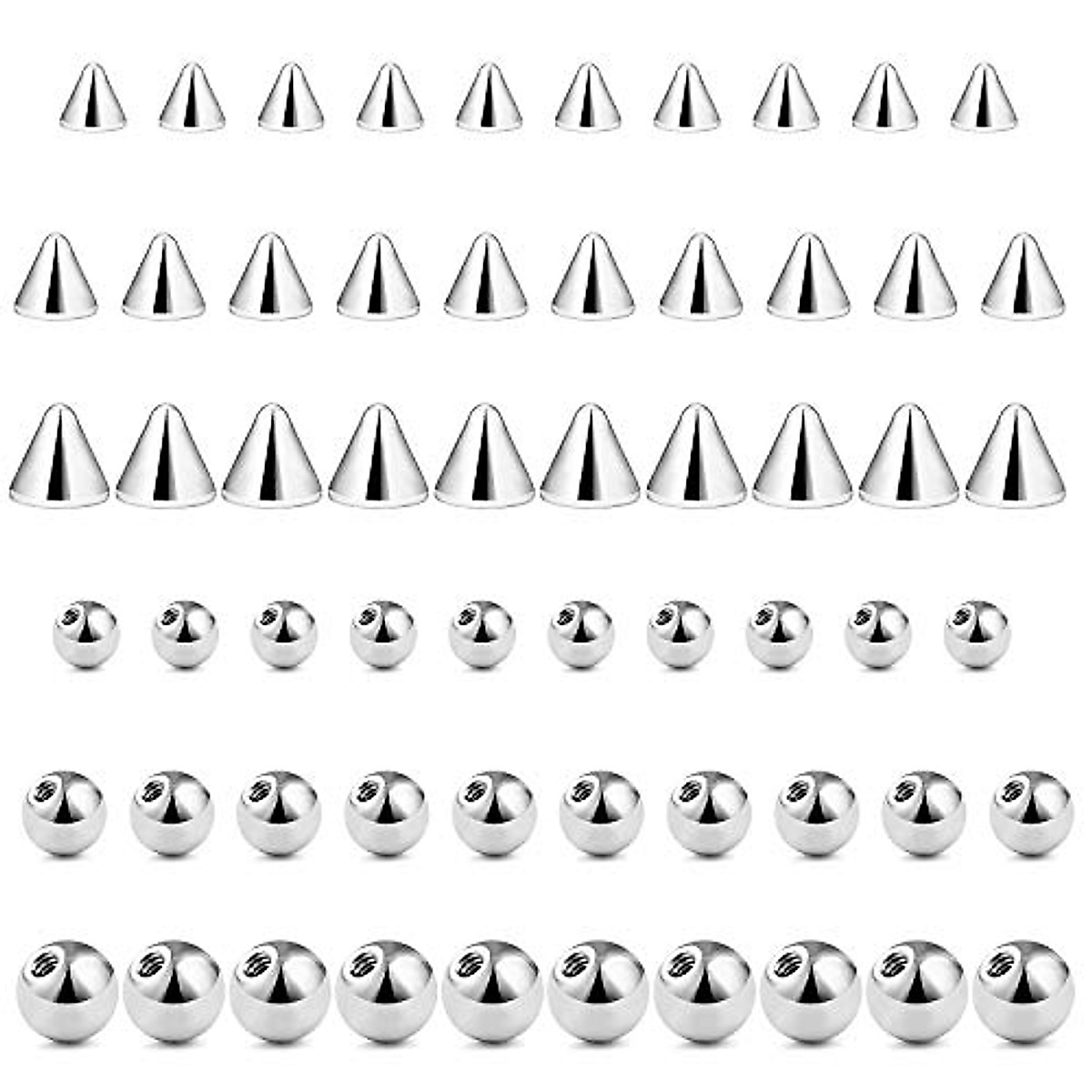 Ftovosyo 60PCS 316L Surgical Steel Replacement 4mm 5mm 6mm Balls Spikes Body Jewelry Piercing Barbell Parts Screw Bead 14G 16G for Women Men