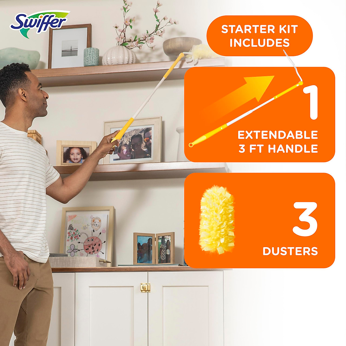 Swiffer 360 Dusters Extendable Handle Starter Kit, 3 Count Duster Refill