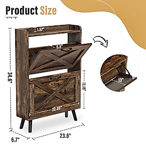 Incbruce Shoe Storage Cabinet with 2 Flip Drawers, Freestanding Ultra-Thin Shoe Cabinet with Wooden Legs for Entryway, Hallway, Bedroom (Brown - Small)