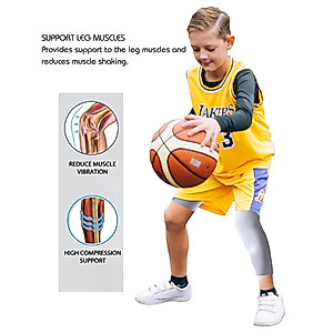 4 Pack Boys Youth 3/4 One Leg Compression leggings for Basketball Capri Tights 3/4 Compression Pants Boys White Black(Left)-XL