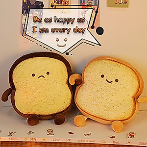 RELIGES Toast Bread Plush Pillow,Cute Simulation Bread Shape Pillow Soft Lumbar Back Cushion Plush Stuffed Toy for Home Decor (Happy)