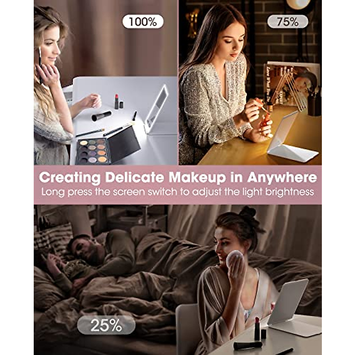 Jack & Rose Travel Mirror with Light, Folding Travel Mirror Led Lighted Makeup Mirror