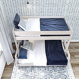 Plank+Beam Rustic Wood Bunk Bed, Solid Wood Twin-Over-Full Bed Frame, Heavy-Duty Bunk Bed for Adults, No Box Spring Needed, White Wash