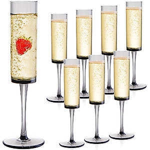 Elsjoy Set of 8 Acrylic Champagne Flutes, 6 Oz Unbreakable Champagne Glasses Reusable Champagne Toasting Cups, Shatterproof Stemmed Champagne Goblets for Party, Wedding, Event