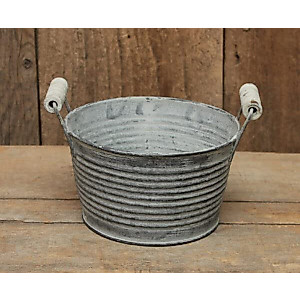 for -- Mini Graywashed Metal Washtub with Wood Handles 5.25" x 4.25" Area Home & Garden